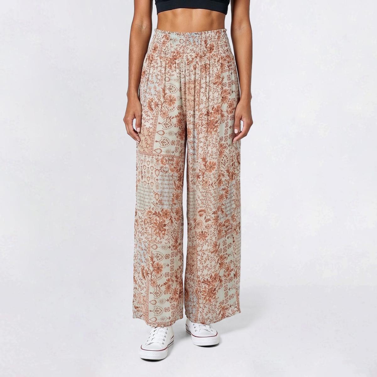 Click here for Juniors Pink Rose Floral Tile Gauze Palazzo Pants prices
